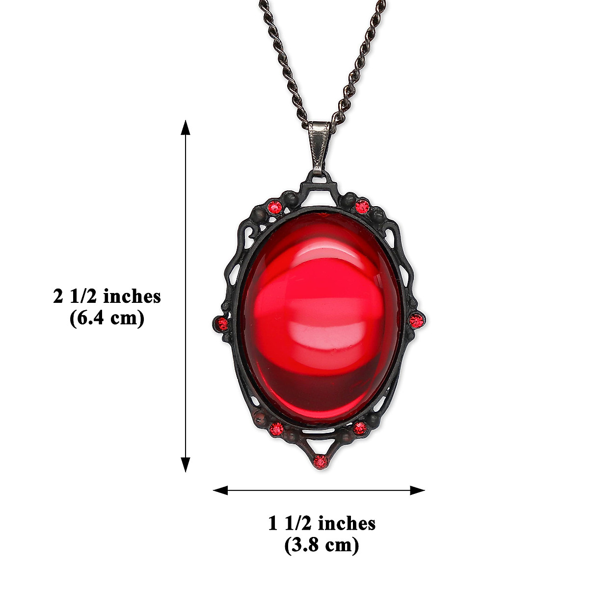 Gothic Blood Red Cabochon Pendant Necklace in Matte Black Frame Pendant Necklace