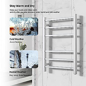 SHARNDY Towel Warmer Brushed Nickel for Bathroom Wall Mounted Bath Towel Heater Plug-in Electric Heated Towel Rack Stainless Steel Square 6 Bars Drying Rack ETW13C 68W 26.77x20.47x4.13 inches