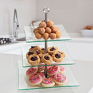 Home Dess Chef Buddy Three Tier Square Glass Buffet and Dessert Stand, 1 Pack, Clear