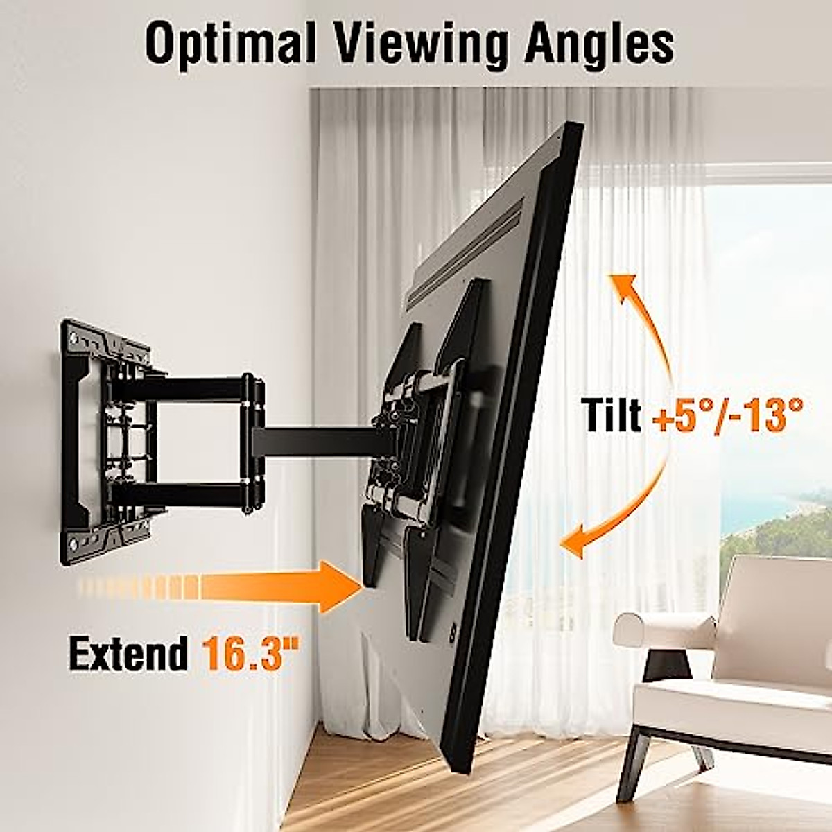 ELIVED TV Wall Mount for Most 37-82 Inch OLED QLED TVs, 8 Ball Bearings Smooth Swivel Extend for Ultra Slim Screens, Full Motion Wall Mount TV Bracket Max VESA 600x400mm, 100 lbs. Fits 16" Wood Studs