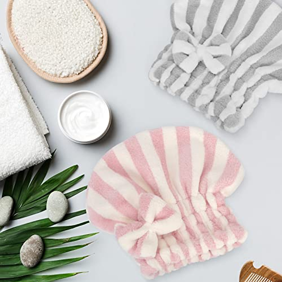 Unaikoo 2 Pack Microfiber Hair Drying Towels, Super Absorbent Turban Hair Towel Cap, Quick Dry Head wrap with Bow-Knot Shower Cap for for Curly, Long, Thick Hair & Wet Hair (Purple & Grey)