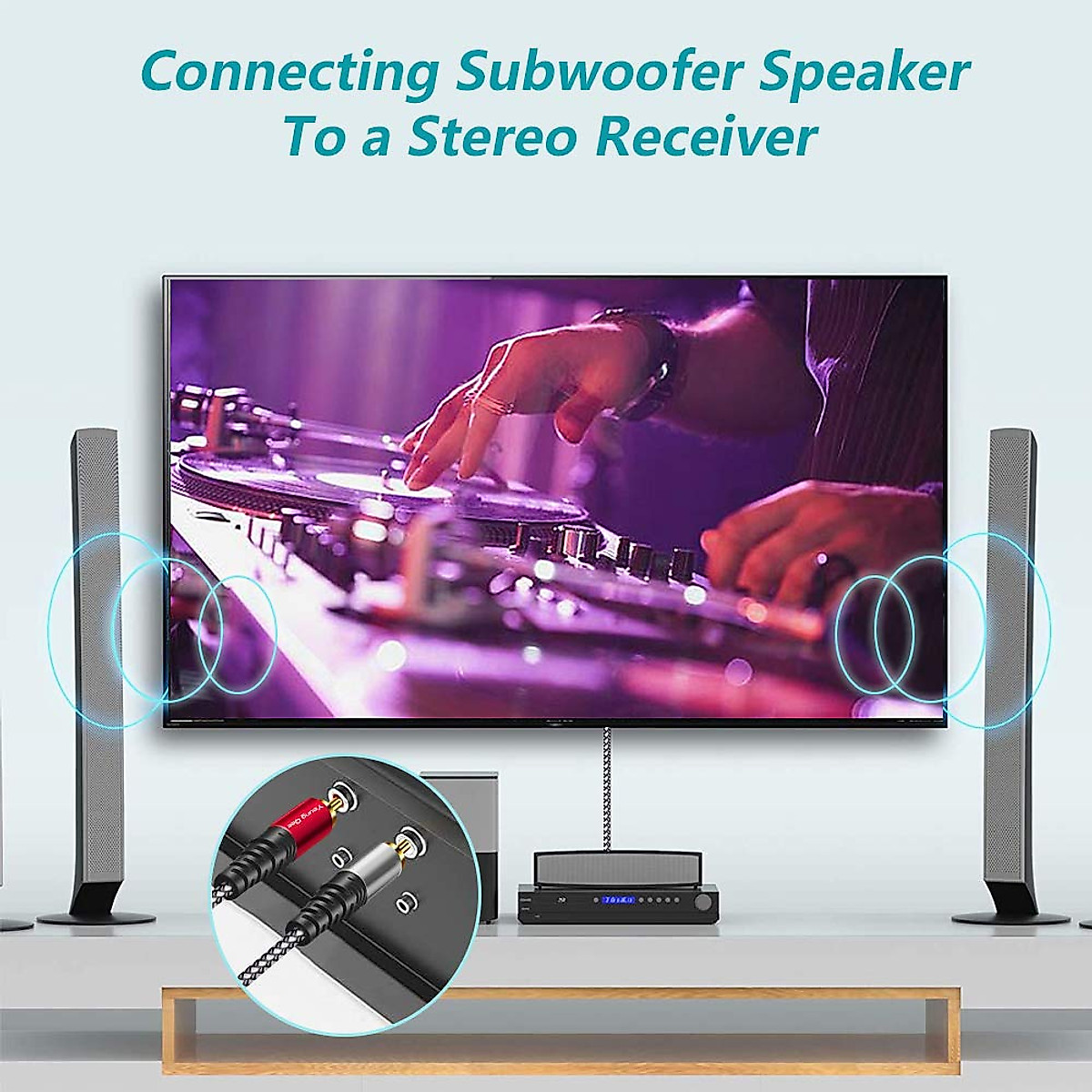 Yeung Qee RCA Cable 10 ft, 2RCA Male to 2RCA Male Audio Stereo Subwoofer Cable Nylon-Braided Auxiliary Audio Cord for Home Theater, HDTV, Amplifiers, Hi-Fi Systems,Speakers (10FT/3M)