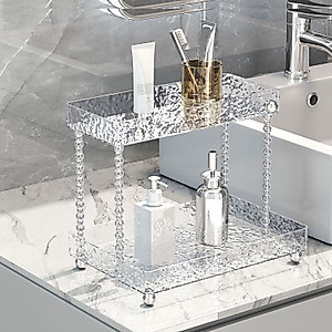 Bathroom Sink Organizer, 2 Tier Makeup Organiser, Vanity Organiser, Cosmetics Organiser Shelf, Vanity Trays for Bathroom Organizers and Storage for Cosmetics, Toiletries, Lotions, Perfumes, Clear