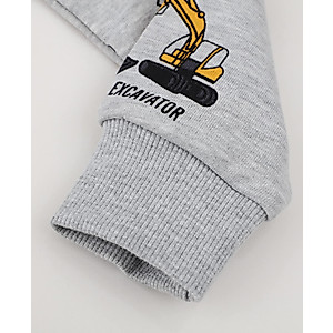 LOKTARC 2 Pack Toddler Boys Sweatshirts Patterned Long Sleeve Pullover Crewneck Tops Shirts Red Dinosaur + Grey Excavator 4-5 Years/Size 5T