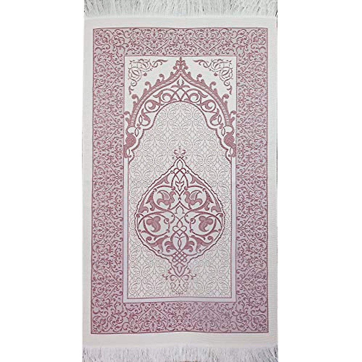 Modefa Islamic Prayer Mat Thin Woven Chenille and Taffeta Turkish Sajadah Intricate Design Metallic Ottoman Mat (White/Blue + White/Pink)