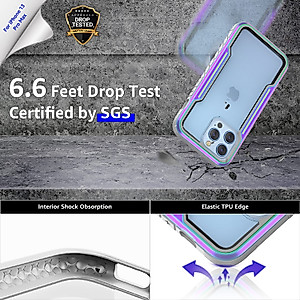 Shockproof Case Compatible with iPhone 13 Pro Max (2021), Soft Silicone Protective Phone Case Clear, Rugged Aluminum Case for Apple iPhone 13 Pro Max Phone 6.7 inch (Iridescent +Gray)