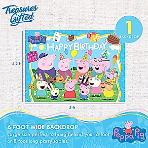 Treasures Gifted Peppa Pig Birthday Party Supplies - Peppa Pig Backdrop - 4.25ft Tall x 6ft Wide Happy Birthday Backdrop - Large Peppa Pig Birthday Banner - Peppa Pig Party Decorations for Wall