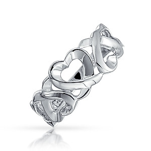 Bling Jewelry BFF Friendship Romantic Open Heart Huggies & Kisses XO Eternity Band Promise Ring For Women Teen Girlfriend .925 Sterling Silver