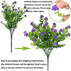 Elechood 10 Bundles Artificial Flowers, Outdoor Gypsophila Baby's Breath Fake Flowers, UV Resistant Faux Plastic Greenery Shrubs Hanging Plants for Home Wedding Garden Porch Window Box Decoration