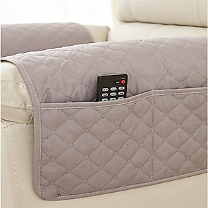 Sofa Armrest Cover, Water Proof 1/2/3 Seater Sofa Headrest Slipcovers Quilted Nonslip Removable Armchair Cover Furniture Protector for Recliner Leather Sofa Couch (Light Gray,3 Seat Recliner 5 pc)