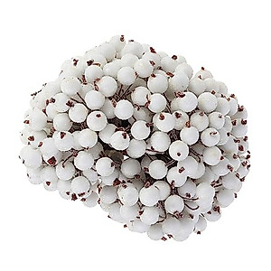 DECHOUS 200pcs Mini Christmas Frosted Fruit Holly Frosted Fruit Frosted Berry Glass Bead Artificial Flower White