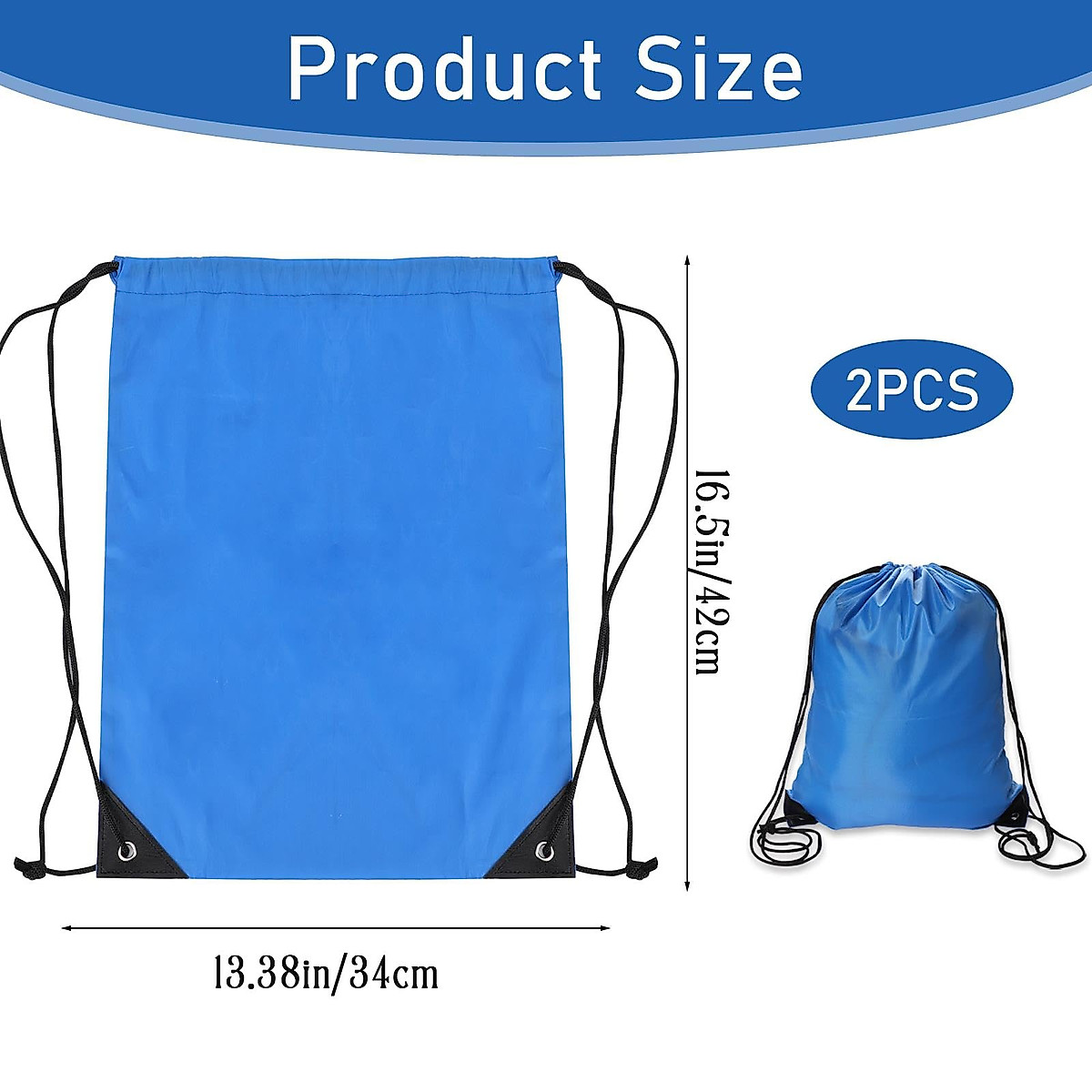 Sliverdew 2 Pcs Blue Drawstring Backpack Bags Sports Cinch Sack String Bags Drawstring Gym Bag Draw String Backpack Bulk Swimming String PE Bags