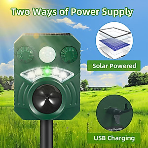 Upgraded Ultrasonic Animal Repeller Outdoor,Solar Animal Repeller with Motion Sensor Animal Deterrent to Scare Cat Rabbit Squirrel Raccoon Skunk Dog Deer Repellent Devices for Yard Farm Protection