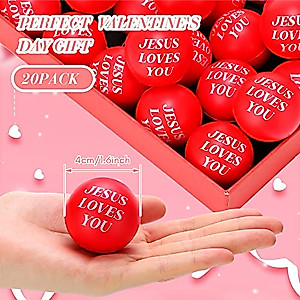 20 Pcs Jesus Loves You Stress Balls Red Stress Reliver Toys Valentines Party Favor Foam Bouncy Balls Bulk Squishy Fidget Balls for Valentine Party Bag Gift Fillers Stocking Stuffers, 1.57 Inch