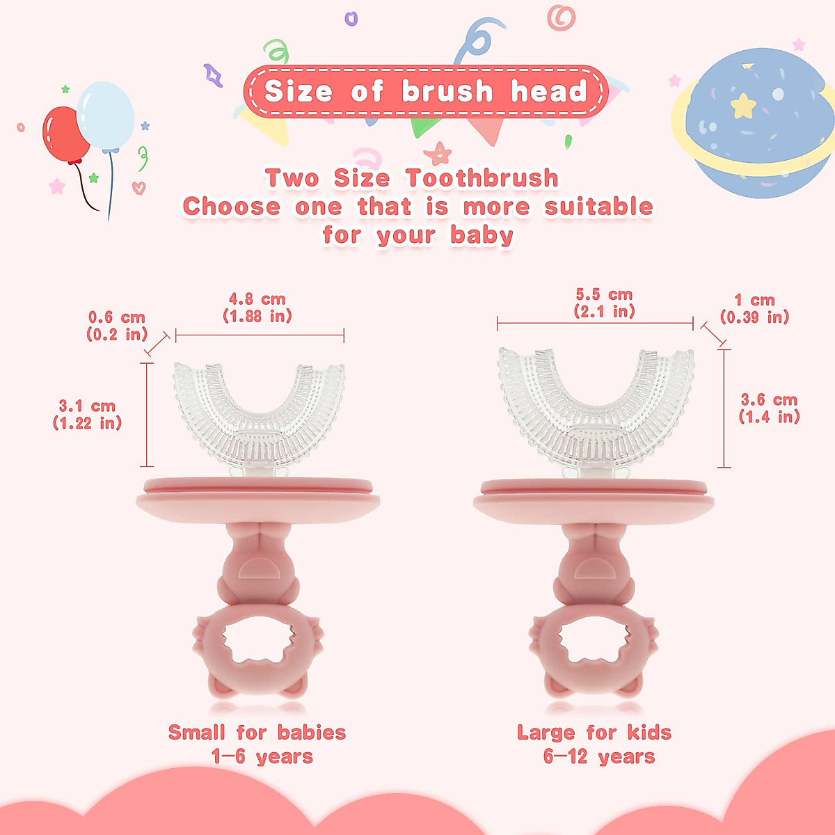 CUAIBB Toddler Toothbrush U Shaped - Baby Toothbrush 12 Months and Up - Kids U Shaped Toothbrush 360 Toothbrush Whole Mouth Toothbrush - 2 Small Brushhead