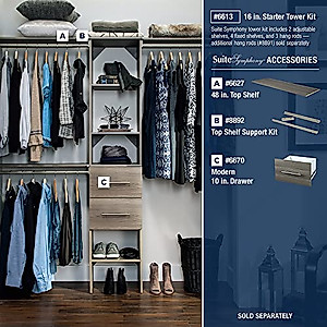ClosetMaid SuiteSymphony Wood Closet Organizer Starter Kit with Tower and 3 Hang Rods, Shelves, Adjustable, Fits Spaces 4 – 9 ft. Wide, Graphite Grey