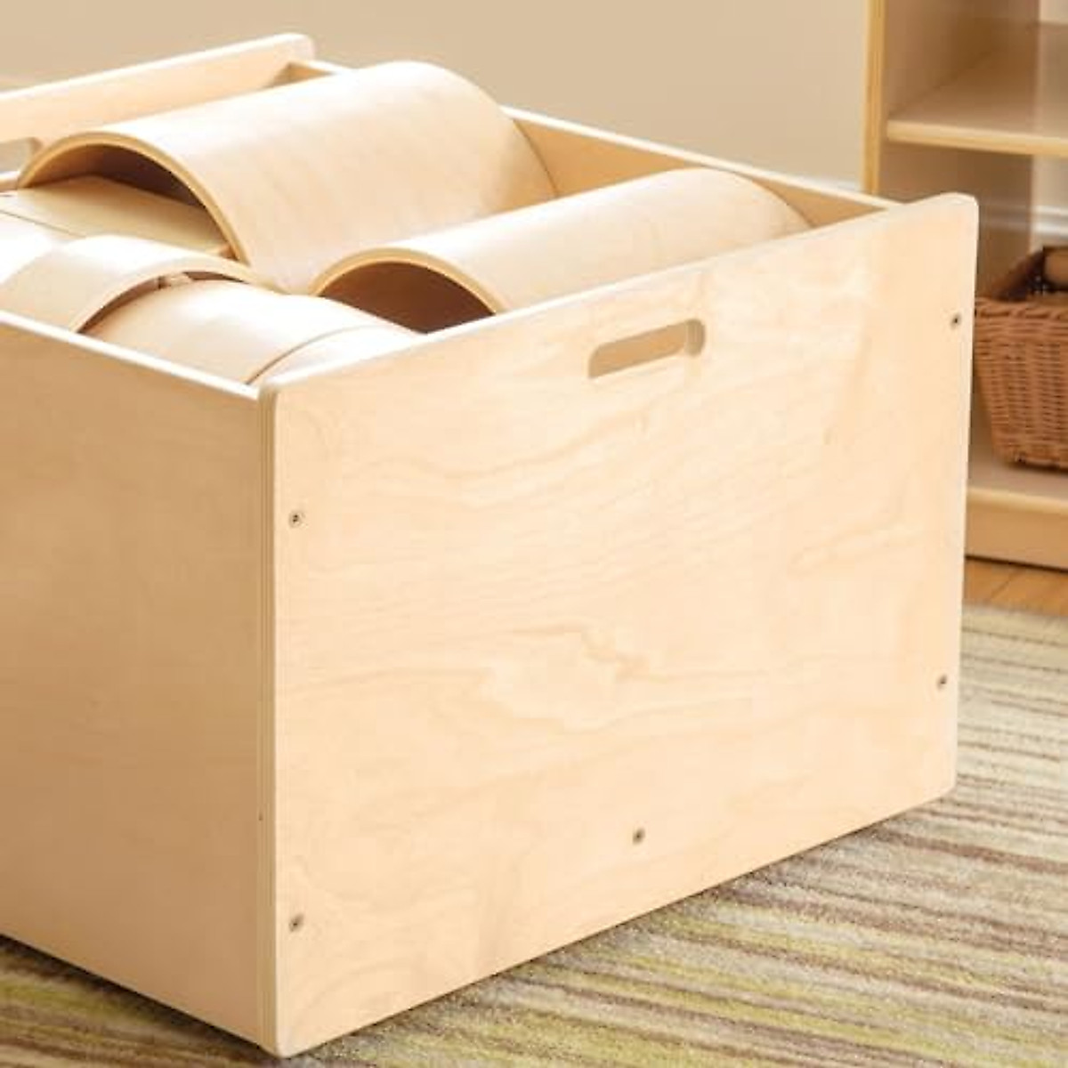 Kaplan Early Learning Wooden 4-Sided Block Storage Box on Heavy-Duty Wheels with Handles for Easy Mobility and Storage