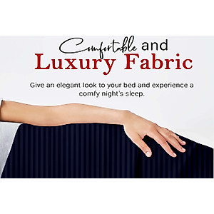 400 Thread Count 100% Egyptian Cotton Sheet Set - Olympic Queen Size Sheets Set - 12 inch Deep Pocket of Fitted Sheet - 4 Piece Sheet Set (Navy Blue Stripe - Olympic Queen 12 inch Deep Pocket Sheets)