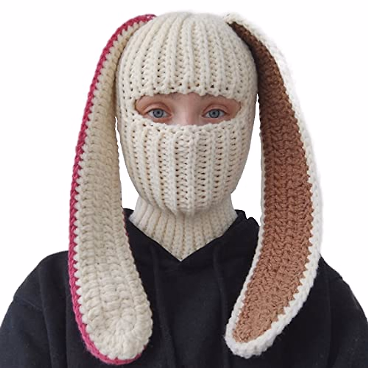 Peiiwdc Hat,Knitted Hat for Children Adult Windproof Foldable Winter Hat Cartoon Ear Shape Keep Warm Windproof Cycling Hat Jujube Red