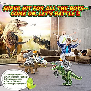 Dinosaur Toys with Remote Control-Dino Toys for Kids 3-5,6-8,8-12,Robot T-Rex Dinosaurs with Sounds,Lights,Moving and Launching Bullets,Gifts for 3+ Years Old Boys and Girls(Green)