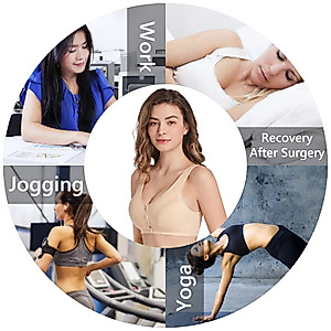 Mastectomy Bra for Womens Front Closure Cotton with Pocket for Prosthesis Silicone Breast Form Beige