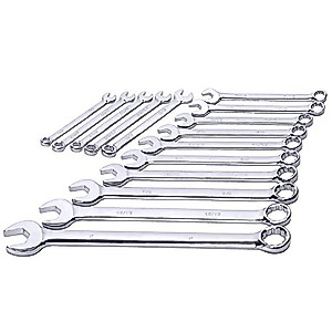 Max Torque 15-Piece Premium Combination Wrench Set, Complete SAE Inch Sizes from 1/4” to 1” with Rack Organizer | Cr-V Steel, Mirror Chrome Finish, Long Pattern, V-Groove Open End and 12-Point Box End