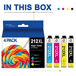 212XL Ink Cartridges Remanufactured Replacement for Epson 212 Ink Cartridges for Epson Expression Home XP-4100 XP-4105 Workforce WF-2830 WF-2850 Printer (Black, Cyan, Magenta, Yellow, 212 Ink 4-Pack)