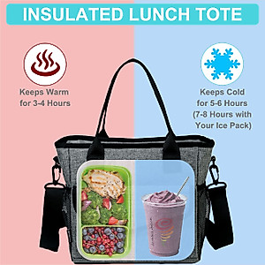 VASCHY Lunch Bag for Women, Ladies Fashion Insulated Lunch Box Tote Bag for Work Office w Shoulder Strap Gray