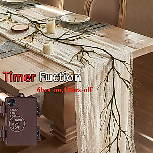 Fudios Greenery Garland with Lights for Mantle with Timer 48 LED 6FT Mossy Vine Garland Lights for Table Centerpieces Indoor Outdoor