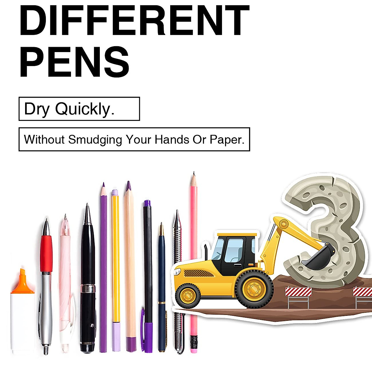 Opomzk Construction 3rd Birthday Party Invitations with Envelopes, 20 Set Construction Dump Truck Three Shaped Invitations 3 Year Old Birthday Party Invites, Double-Sided