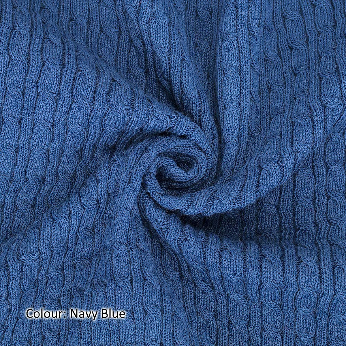 Neotrims Cable Twist Knit Fabric, Selvedge Edge 14 Colours, Knitted Sweater Style Cotton Feel Material. Superb Cloth for Apparel, Accessories and to Make Baby Wraps Blankets. Navy Blue, 1 Meter