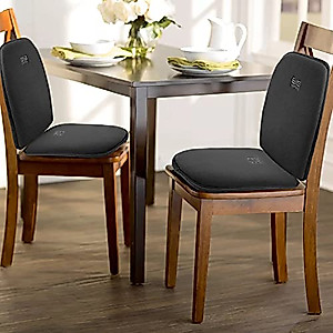 Big Hippo Chair Pads Memory Foam and Lumbar Support Pillow, Chair Seat Cushion Non Slip Rubber Back Thicken Chair Padding with Elastic Bands for Home Office Outdoor Seats (Black-Set of 2)