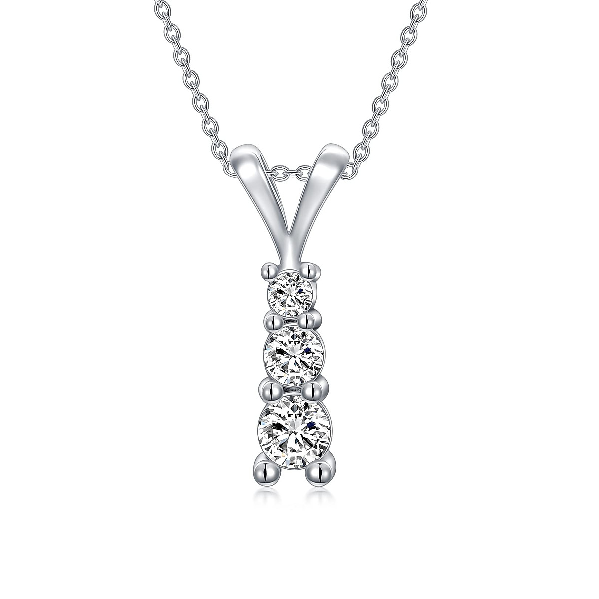 Moissanite Pendant Necklace for Women 1.5CT 18K White Gold Plated Silver D Color Brilliant Cut Moissanites Jewelry Gift for Her, Wife Mom Girl 18"-20"