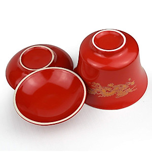 Gaiwan 2 Suits Porcelain Teacups 8oz Cups Chinese Dragon and Phoenix Cover Bowl Saucer Red tureen for Wedding Party (Dragon phoenix)