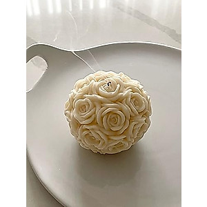 Decorative Flower Rose Scented Candle - Rose Flower Candle - Nature Soy Wax & Essential Oil Candle - Cute Fruit Candle - Home Decor - Soy Wax Candle (White)