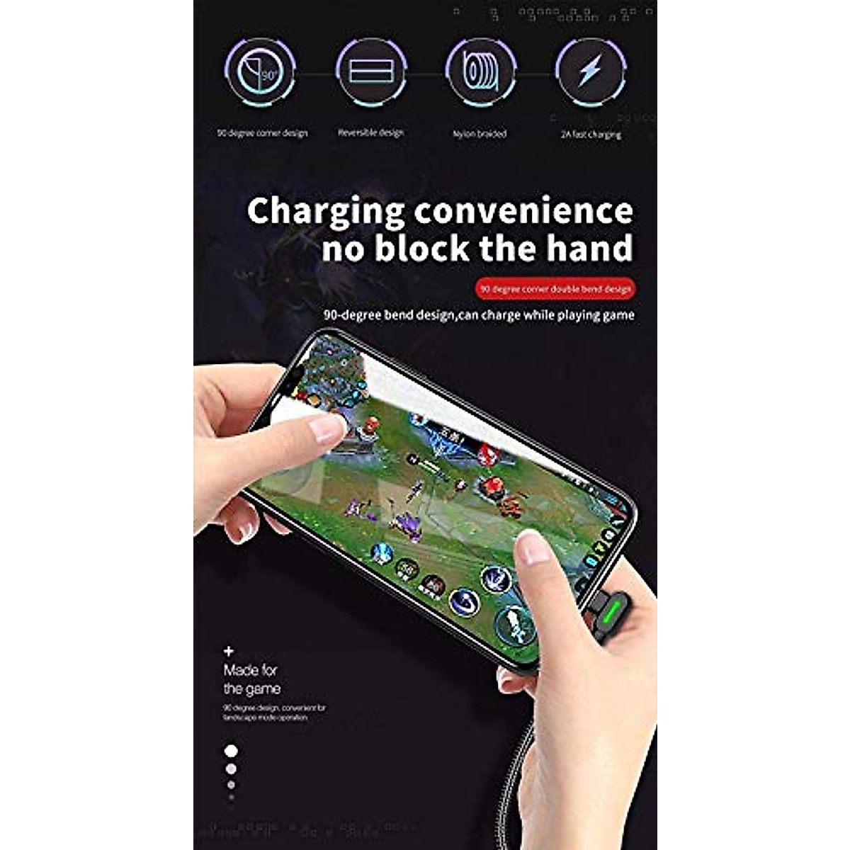 Type C USB 90 Degree Right Angle Elbow Design Game LED Strong Nylon Braided Sync Charge USB Data 6FT Cable Compatible Samsung Galaxy S20 S10 S9 S8 Plus Note 10 Google Pixel and More (3 Pack,6FT)