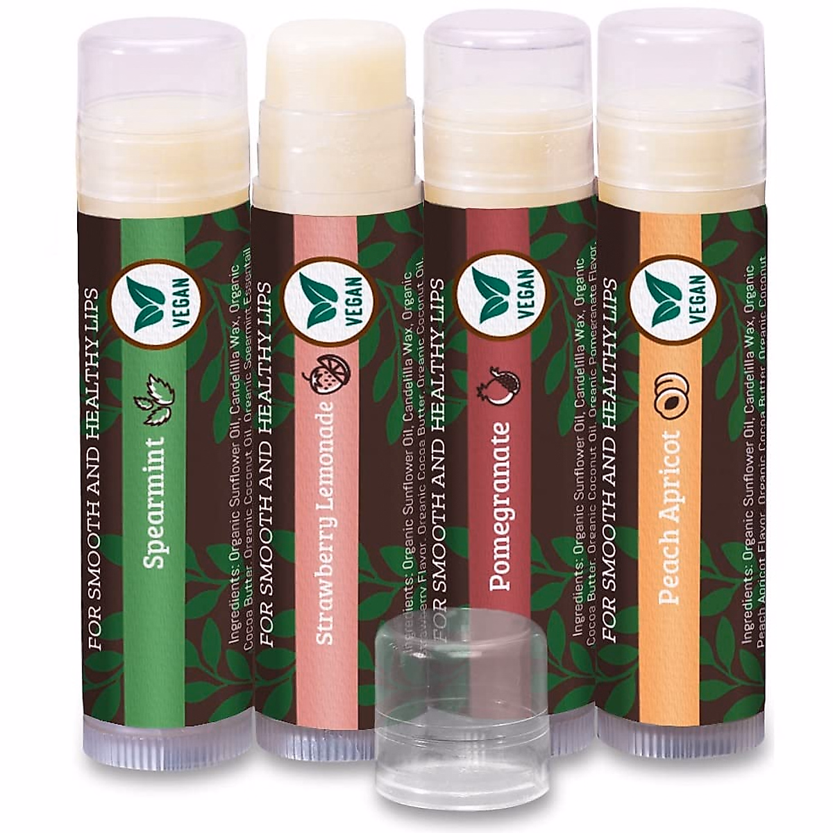 Earth's Daughter Vegan Lip Balm 4-pack, Beeswax Free Lip Balm, Natural, Organic Flavors - Assorted Flavors, Plant Based Vegan Chapstick, Moisturizer