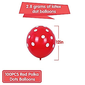 100pcs Red and White Polka Dots Balloons 12inch Large Polka Dot Latex Party Strawbetty Mouse Balloons for Wedding Birthday Party Festival Decoration Halloween Christmas New Year Supplies
