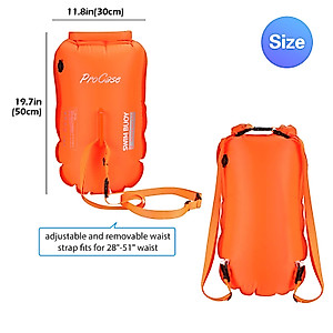 ProCase 35L Swim Buoy Dry Bag, Floating Waterproof Backpack with Shoulder Waist Strap for Open Water Swimming Paddling Boating Kayaking Rafting Hiking Camping Fishing Beach -Orange