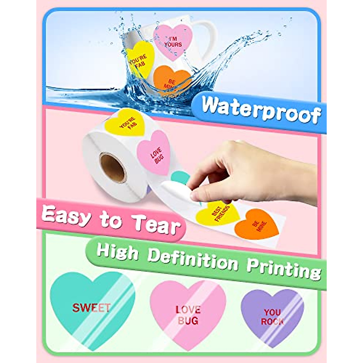 500 PCS Heart Stickers for Kids, Valentines Day Stickers Love Decorative Red Heart Stickers Labels for Teachers Classrooms Accessories Cards Envelopes Boxes