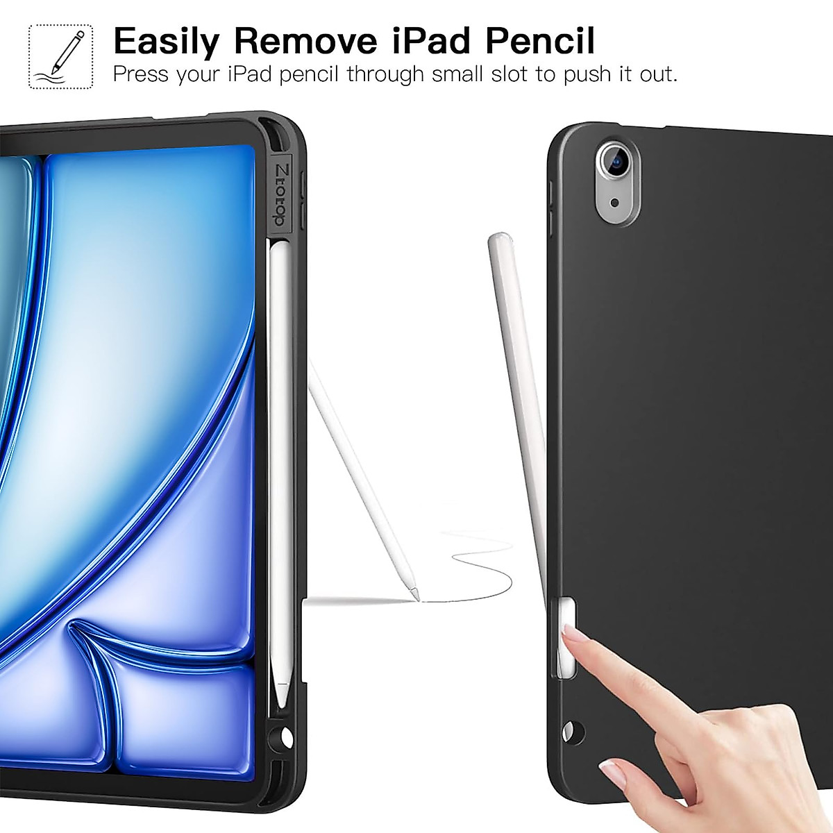 ZtotopCases for iPad Air 6th Generation 11 Inch Case M2 2024 & iPad Air 5th/4th Gen 10.9 Inch 2022/2020 & iPad Pro 11" 2018 1st with Pencil Holder, Soft TPU Back Slim Trifold Smart Cover, Black