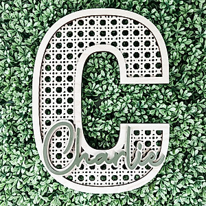 Custom Boho Wood Personalized Initial & Name Sign, 3D Layered Letter Handmade Rattan Wall Decor for Nursery or Child's Bedroom - Baby Shower, Newborn, Girl or Boy's Birthday Gift