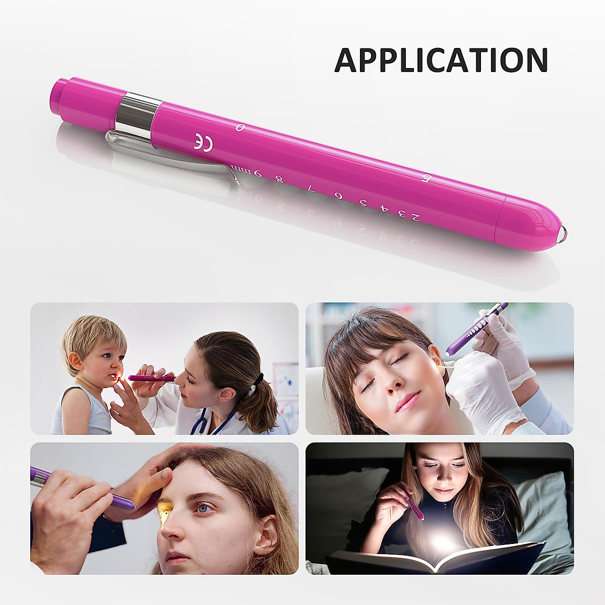 CAVN Pen Light with Pupil Gauge LED Penlight for Nurses Doctors, 2 Pcs Reusable Medical Penlight for Nursing Students (Purple/Pink)