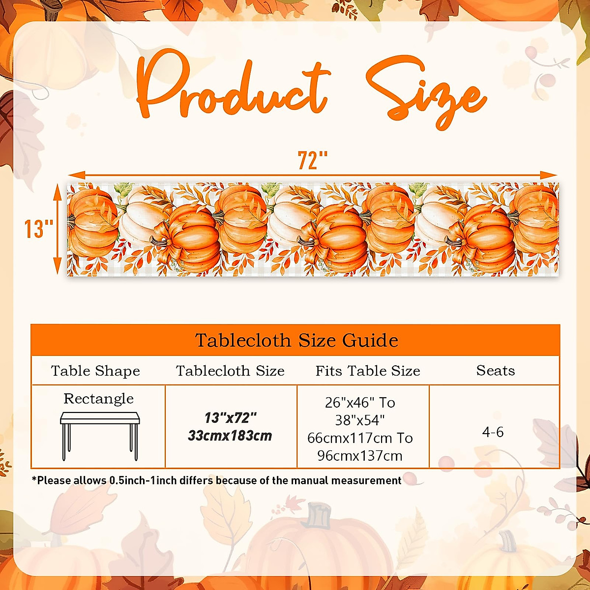 Netnology Pumpkins Leaves Fall Table Runner, White and Gray Buffalo Plaid Thanksgiving Table Runner, Seasonal Farmhouse Indoor Decor Autumn Decorations for Home 13 x 72 Inch