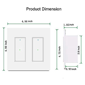 Youngzuth 2 Gang Smart Light Switch, 2.4Ghz Wi-Fi Dual Smart Switch Work with Amazon Alexa and Google Home,Voice/Remote Control, Timer Setting,Single-Pole,No Hub Required, Applicable to Family/Office