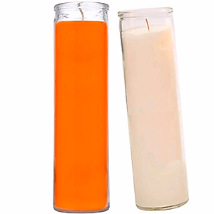 Prayer Candles - Wax Candles (2 Pc) Orange and White Great for Sanctuary Vigils VooDoo and Prayers - Unscented Glass Candle Set - Indoor Outdoor - Spiritual Religious Church - Jar Candles