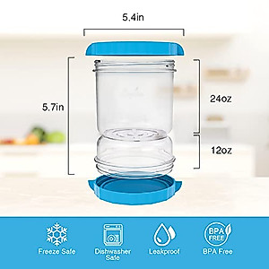 SOPHICO Pickle and Olives Jar Container with Strainer Flip, Leak-proof Juice Separator Hourglass Food Saver Storage Container (Transparent Blue)