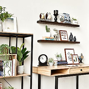 WELLAND Bradley Brown Floating Shelves Set of 2 Handmade Wood Wall Shelves Rustic Wall Mounted Shelves 5" Deep Narrow (Dark Brown, 36 inch)