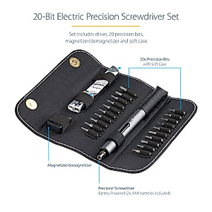 StarTech.com 20-Bit Electric Precision Screwdriver Set - Portable/Mini Battery Powered Bit Driver Kit for Electronics, Laptop, Computer, Tablet & Phone Repairs - Magnetic - Cordless, TAA