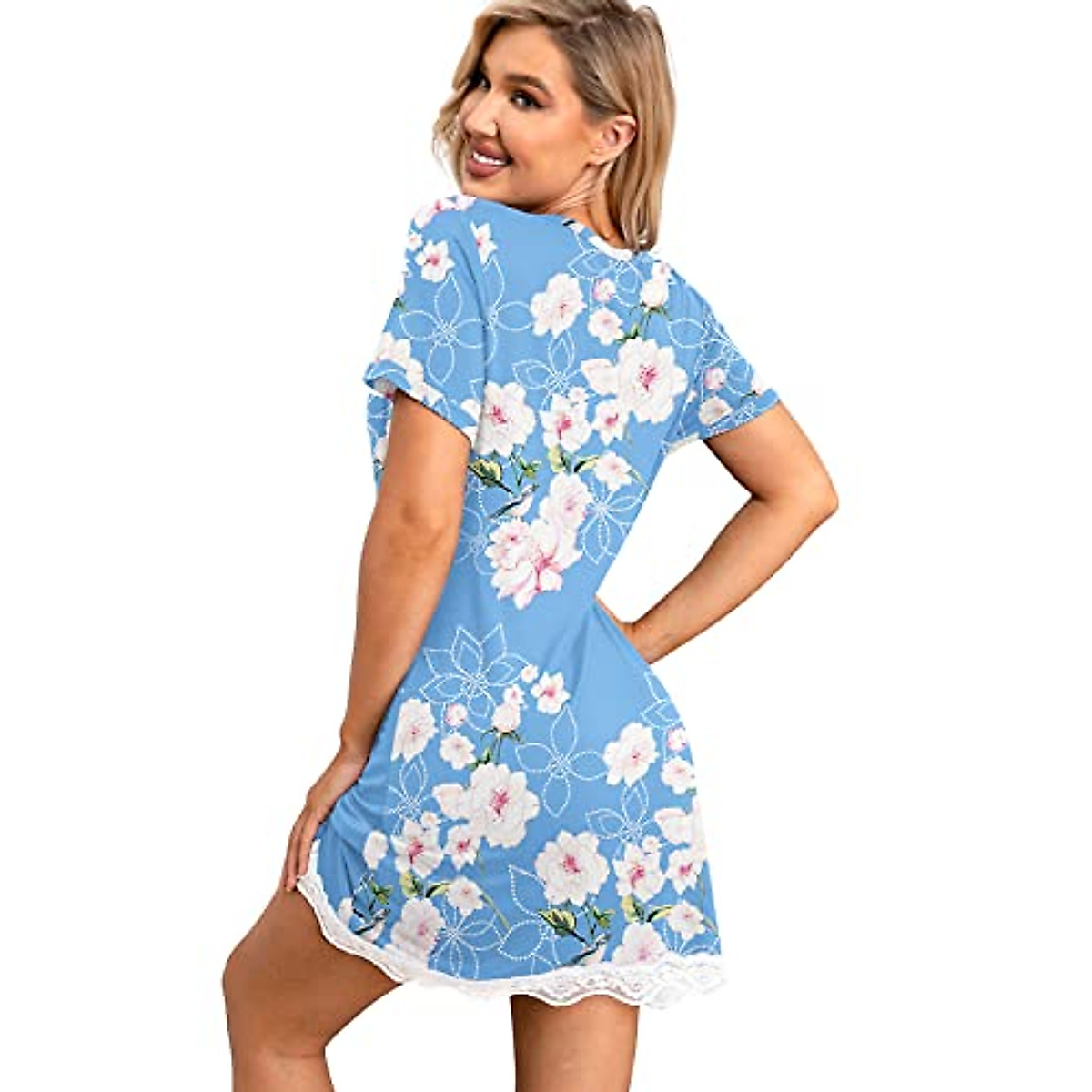 PrinStory Night Gowns Women Button Down Nightgowns Soft Sleepwear
